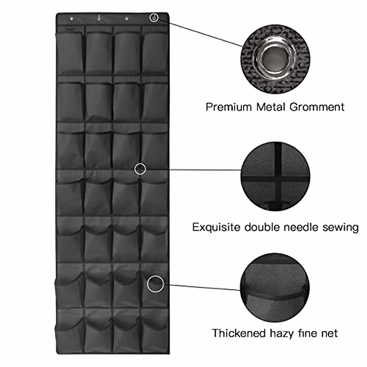 TidyMaster 2 Pack 28 Large Pockets Hanging Shoe Organizer Over The Door Shoe Rack for Closet Door Storage Shoe Holder Hanger.8+8Hooks.Imitation linen Gray