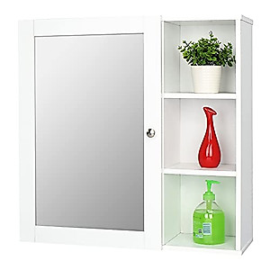 Doredo Bathroom Cabinet Wall Mounted with Mirror, Medicine Cabinets for Bathroom, Wall Cabinets for Bathroom Storage with Adjustable Shelf and 3 Open Shelves, Hanging Bathroom Cabinet, White