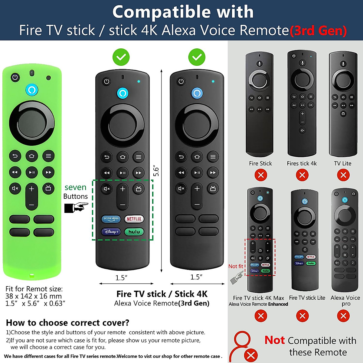 [2 Pack] Pinowu Firestick Remote Cover Case (Glow in The Dark) Compatible with Firetv Stick Alexa Voice Remote 3rd Gen, Silicone Sleeve with Wrist Strap (Green & Blue)