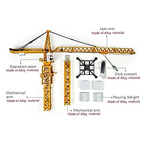 Tipmant Large Size Alloy Die-cast Model Toy Diecast Tower Slewing Crane Truck Vehicle Miniature Car 1:50 Gift for Kids Height 20 inch