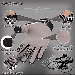 FASTGOOSE Cycling Gloves Bike Gloves Bicycle Gloves for Men/Women,Full-Finger Touch-Screen Breathable Mountain Bike Racing Gloves for ATV MTB,Motocross Gloves Motorcycle Gloves (Black/White, Large)