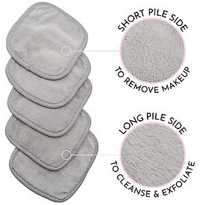 S&T INC. Reusable Makeup Remover Wipes, Microfiber Face Cloths for Washing Makeup and Oil from Skin, Travel Essentials, Grey, 5 Inch x 5 Inch, 5 Pack