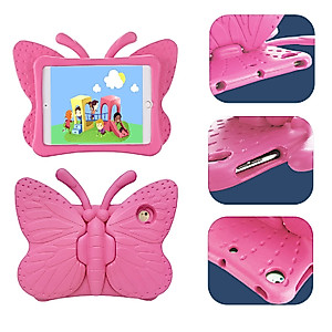 Feiten for iPad Kids case, 3D Cartoon Butterfly Non-Toxic EVA Light Weight Kid Proof Shockproof case with Kickstand for ipad 5/ ipad 6 /ipad pro 9.7/ New iPad 2017 case (Rose)