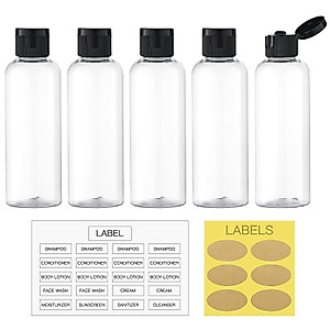 LISAPACK 3.4 oz Travel Bottles for Toiletries, 5pcs Travel Containers for Shampoo Tsa Approved, Plastic Empty Travel Size Bottles (100ml, Clear)