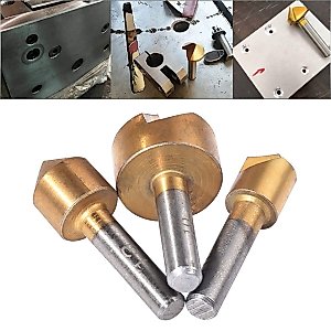 HOHXEN 5Pcs Titanium Chamfering Countersink Drill Bit Set - 3/8" 1/2" 3/4" - 10mm 12mm 19mm for Wood Metal Quick Change Drill Bit Set