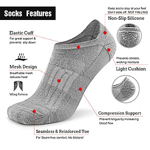 Busy Socks Womens Grey Wool Athletic Socks Pack, Organic Low Cut Cushioned Running Wool Socks Gift for Runner with Cute Wing Patterned, 3 Pairs, Medium, Grey
