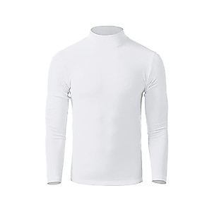 Zengjo Mens Thermal Long Sleeve Shirt Mock Turtleneck(White,L)