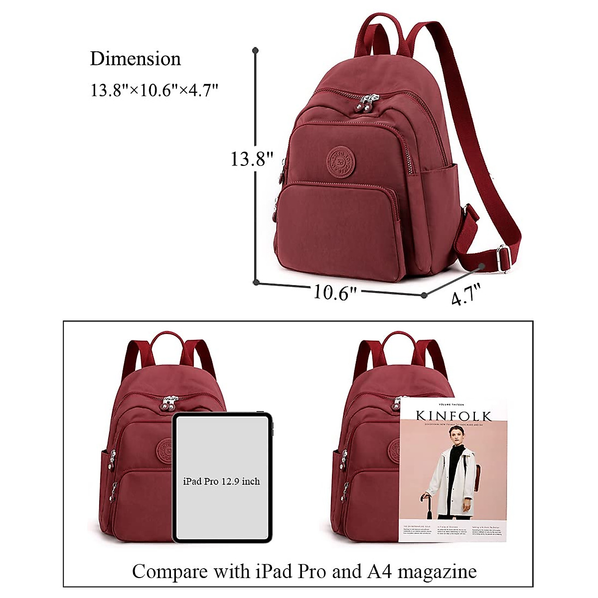 Collsants Small Nylon Backpack for Women Mini Backpack Purse Ladies Fashion Backpack Small Travel Bag Daypack(red)