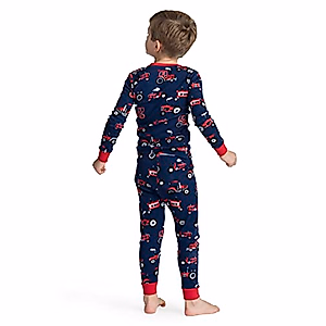 Hatley Boys Organic Cotton Long Sleeve Printed Pajamas, Red Farm Tractor, 8 Years