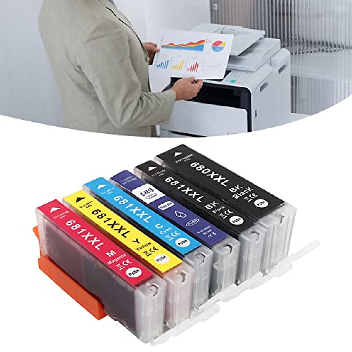 FTVOGUE Multi Color Ink Cartridge Printer Cartridge Replacement for PIXMA TS706 TR7560 TR8560 TS6160 TS6260 (BK BK C M Y PB)