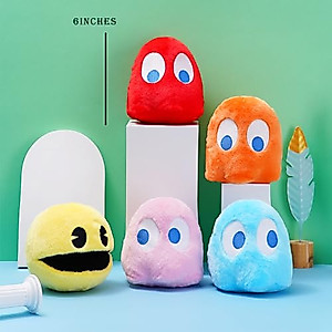 WjcnPac-Man 6inches Pac Plush Toy, Ghost Stuffed Plushes,Set of 5 Toys Can Be Used for Party Decoration, Soft and Comfortable Stuffed Animal, Suitable for Birthday Gifts, Children's Day Giftsetc.