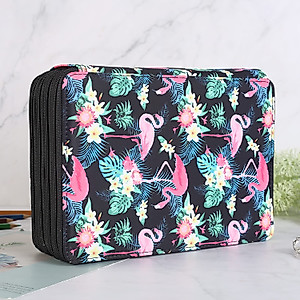 Shulaner 200 Slots Colored Pencil Case with Zipper Closure Large Capacity Oxford Pen Organizer Green Rose Pencil Holder for Artist (Flamingo)
