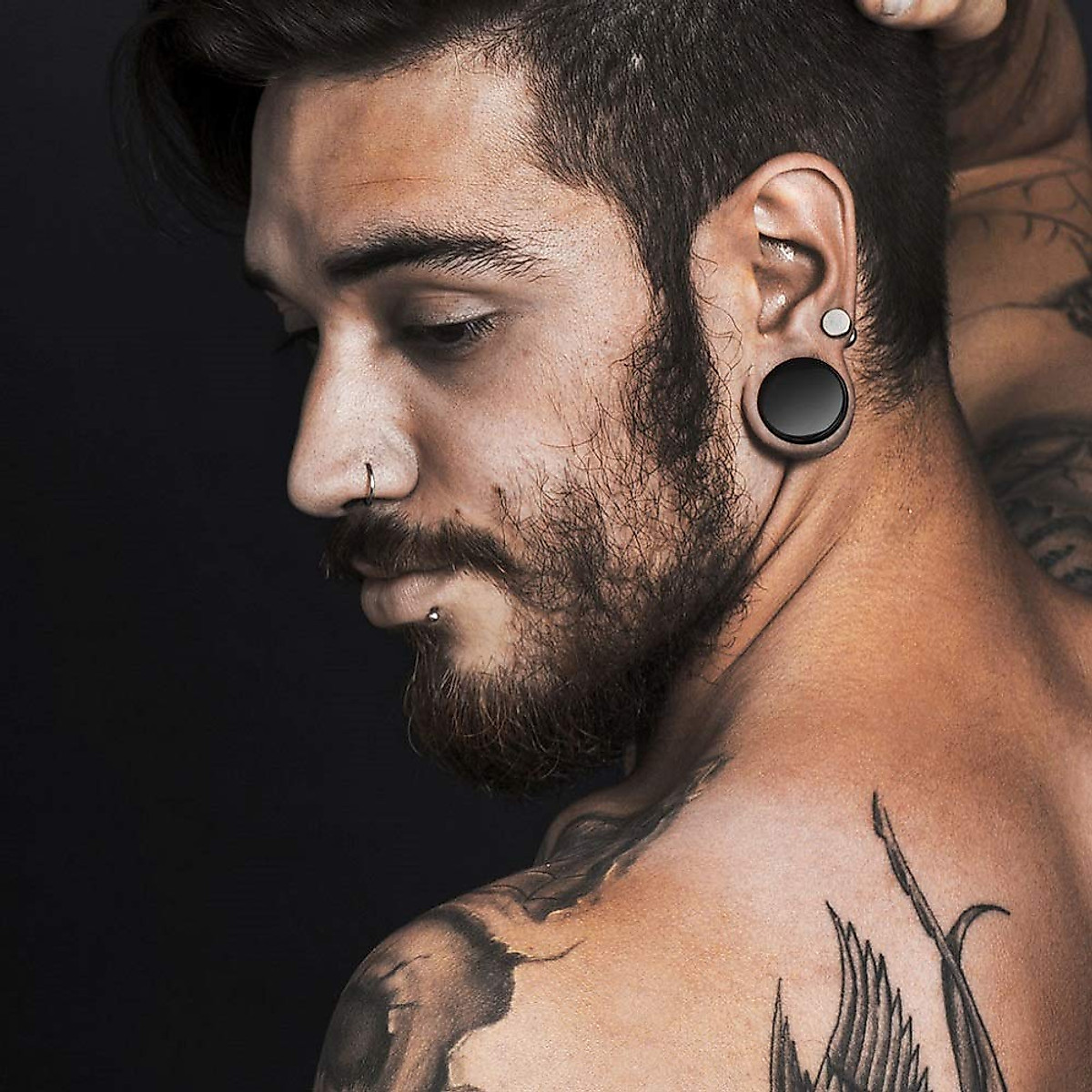 Pierced Owl Natural Black Obsidian Stone Double Flared Plug Gauges, Sold as a Pair (12mm (1/2"))