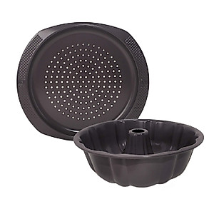SAVEUR SELECTS Pizza and Fluted Tube Pan Bakeware Set, Non-stick, Warp-resistant Carbon Steel, Dishwasher Safe, Artisan Series