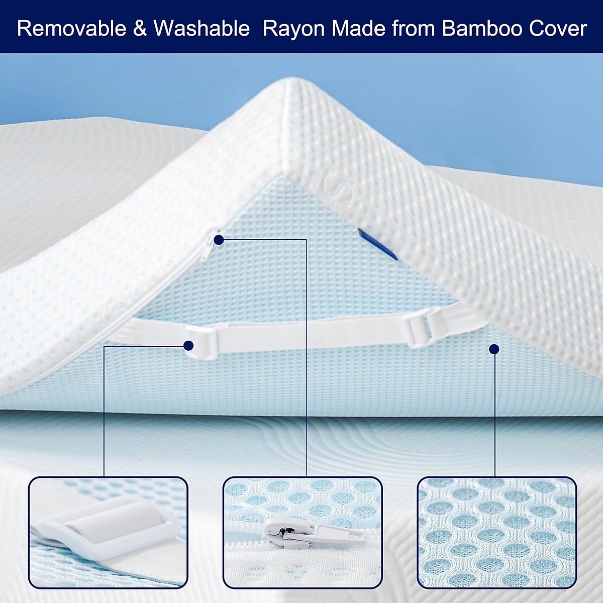 Subrtex 4 Inch Mattress Topper Cover (Only Cover) Mattress Topper Protector Bedding Rayon Made from Bamboo Removable Mattress Encasement with Zippers, Full