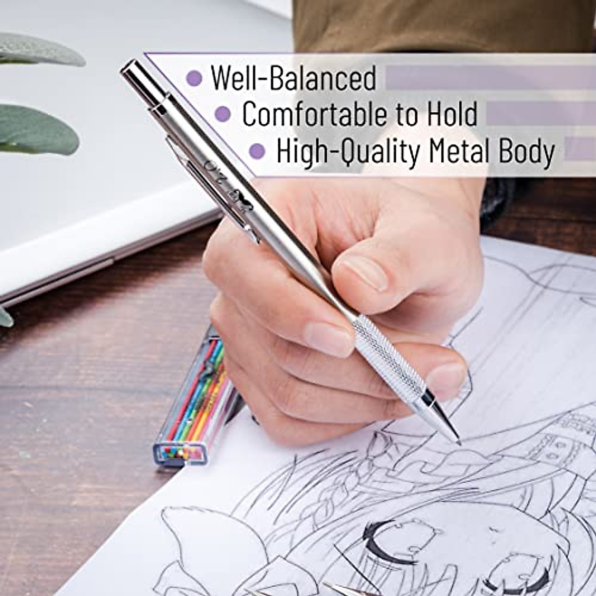 Mr. Pen- Metal Mechanical Pencil Set with Lead and Eraser Refills, 5 Sizes, 0.3, 0.5, 0.7, 0.9, 2mm, Drafting, Sketching, Architecture, Drawing Mechanical Pencils, Metal Mechanical Pencils