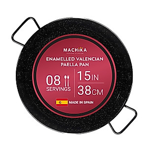 Machika Enamel Paella Pan | Paella Pan | Skillet for Paella and Rice Recipes | Perfect for Indoor & Outdoors | Easy Cleaning | Rust Proof Coating | 8 Servings | 15 inches |
