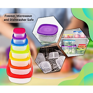 ARSUK Plastic Food Containers Set with Airtight Lids 7 PCs, Kitchen Storage Organization Stackable Containers for Lunch Snacks Sandwich Sauces, BPA Free Microwave Freezer Dishwasher Safe