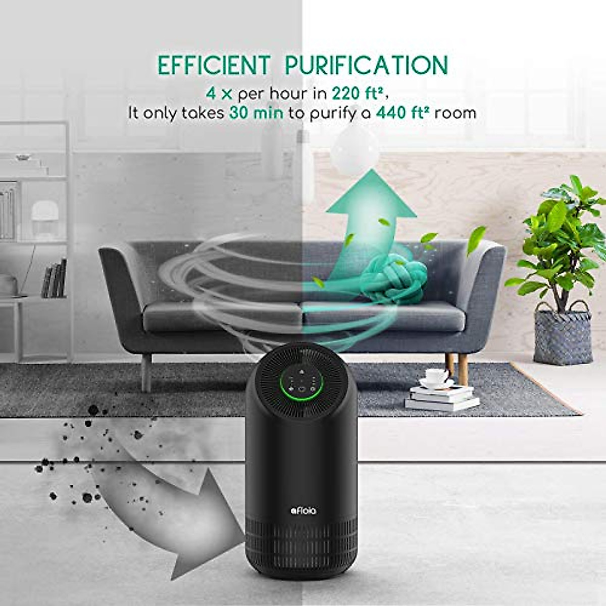 Afloia Air Purifiers for Home Large Room Up to 880 Ft² Fillo Black, Efficient Filter Air Cleaner for Home with Original Replacement Filter