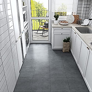 VEELIKE 12''x12'' Peel and Stick Floor Tile Grey Concrete Vinyl Floor Tile 24 Pack Stick on Tile Flooring Waterproof Self Adhesive Removable Grey Vinyl Floor Tile Sticker for Bathroom Bedroom Kitchen