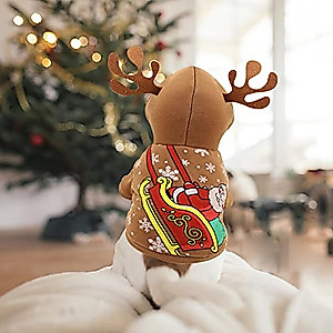 Dog Christmas Costume Antlers Dog Dresses Brown Pet Hoodie Printing Snowflake Santa Reindeer Cat Christmas Holiday Outfit Cotton Pet Fall Winter Clothes Pet Costumes for Small Medium Dogs Cats (M)