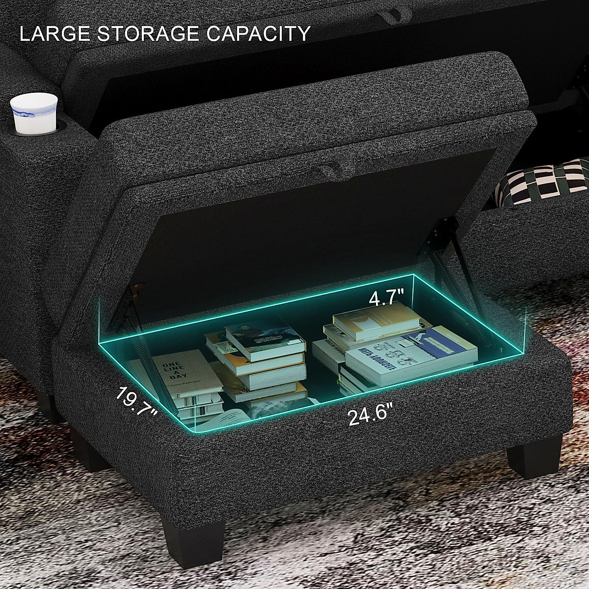 Belffin Modular Sectional Sofa with Storage, L Shaped Sectional Couch with Chaise. Convertible Corner Sectional Couch for Living Room. Dark Gray Couch.