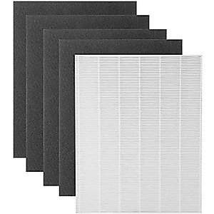 115115 Replacement Filters A for Winix PlasmaWave C535, 5300-2, 6300-2, 5300, 6300, P300, AM90, 9000, 5000, 5000B, C909, 9800 Air Purifier, 1 x True HEPA Size 21 Filter Plus 4 x Carbon Pre-Filters