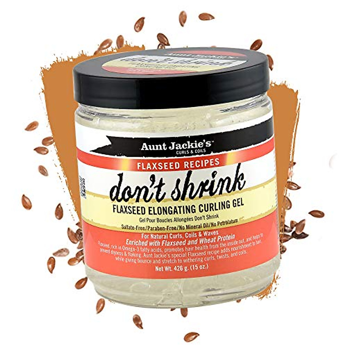 Aunt Jackie's Flaxseed Recipes Don't Shrink Elongating Hair Curling Gel for Natural Curls, Coils and Waves, Helps Prevent Dryness and Flaking, 18 oz
