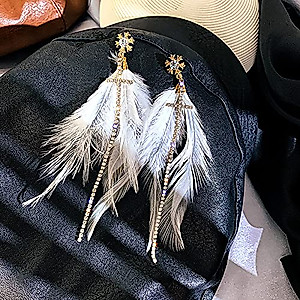 Happy Feather 100PCS Saddle Hackle Rooster Feather for Crafts, 5-7 inch Natural Pheasant Neck Feathers DIY Pendant Earrings Dream Catcher-White