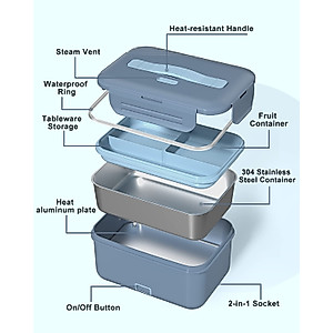 Monteka Electric Lunch Box Food Heater, Upgrade 100W High Power Portable Food Warmer, Heated Lunch Box for Adults Car/Home with 1.8L Removable Stainless Steel Container, 12V/24V/110V/220V, Blue