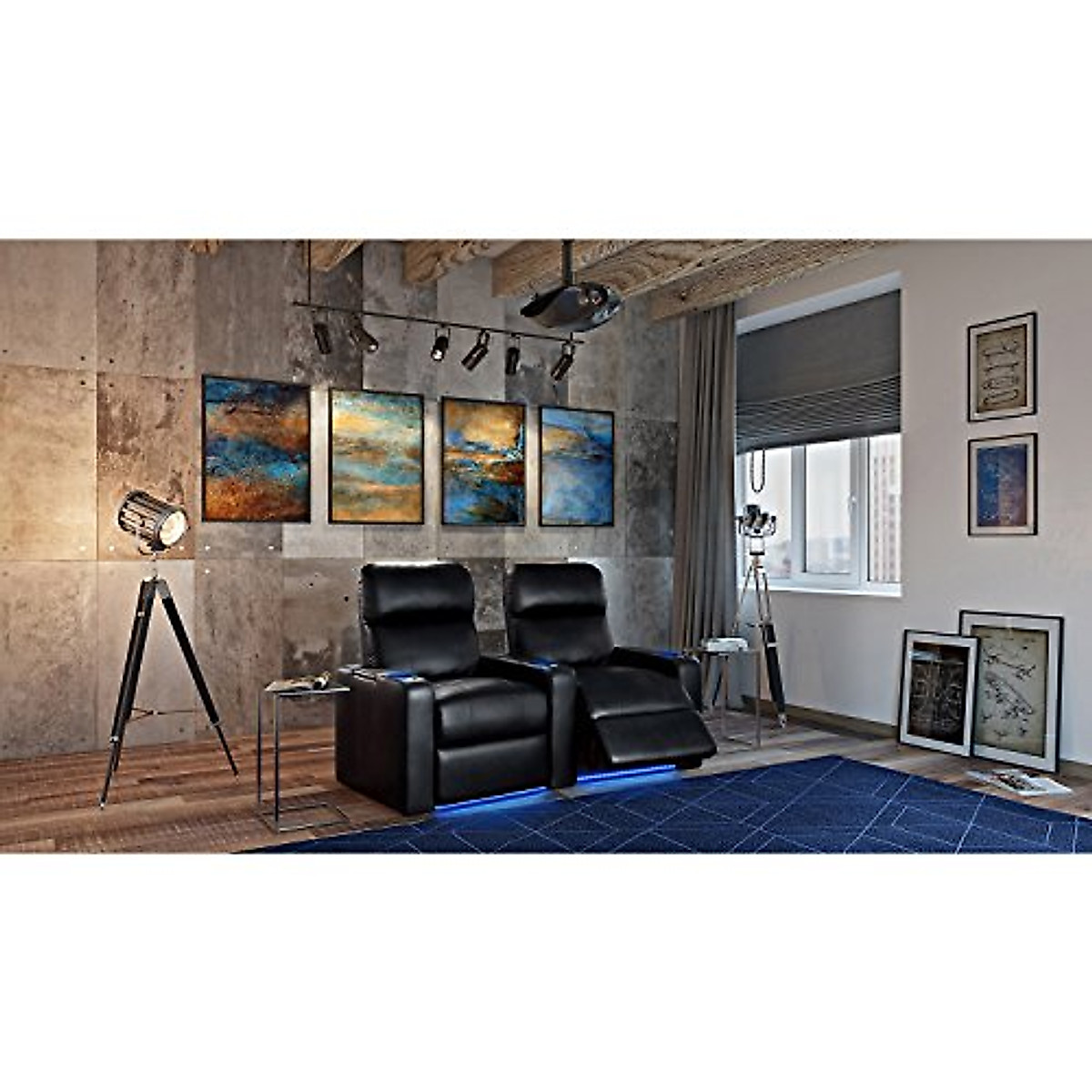 Octane Turbo XL700 Row of 2 Seats, Curved Row in Black Leather with Power Recline