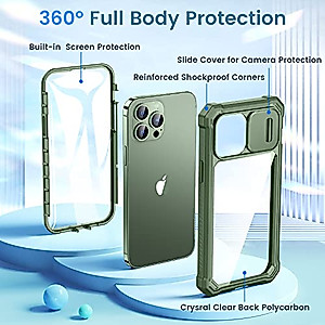 Ruky for iPhone 13 Pro Max Case with Camera Cover, iPhone 12 Pro Max Case Built-in Screen Protector, 12 Pro Max Full Body Case for iPhone 13 Pro Max & iPhone 12 Pro Max 6.7", Green