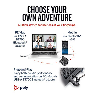 Plantronics - Voyager 5200 UC (Poly) - Bluetooth Single-Ear (Monaural) Headset - USB-A Compatible to connect to your PC and/or Mac - Works with Teams, Zoom & more - Noise Canceling,Black