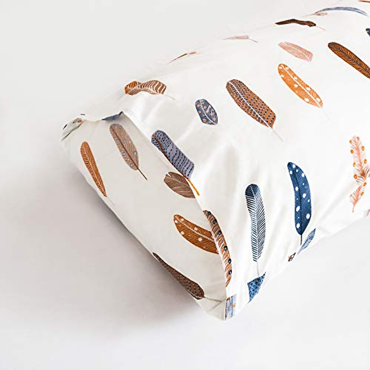 YuHeGuoJi Feather Patterned Duvet Cover King 100% Cotton White Bohemian Duvet Cover 3 Pcs Set 1 Brown Bird Plume Duvet Cover with Zipper Ties 2 Pillowcases Vintage Bohemian Animal Print Bedding Soft