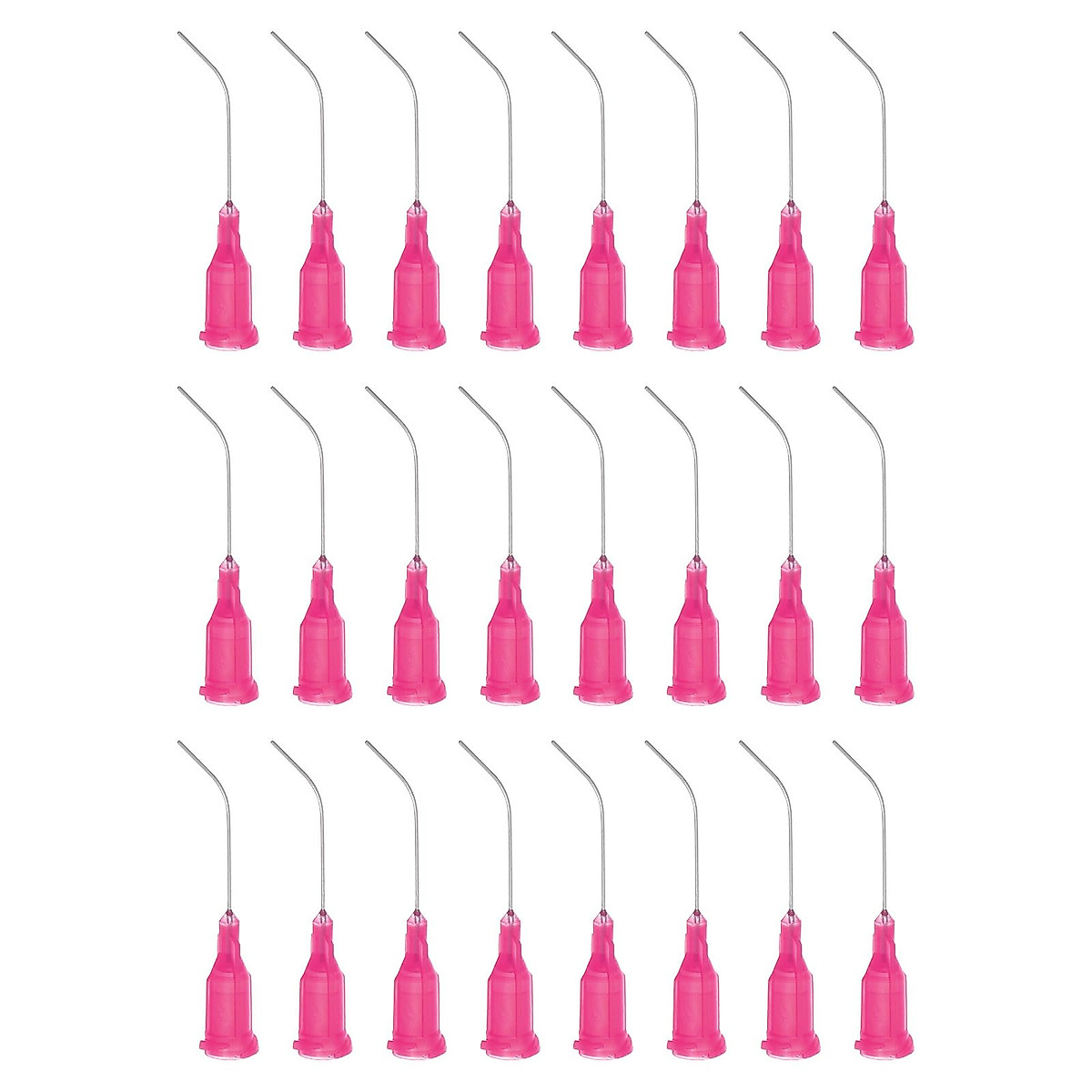 HARFINGTON 24pcs Blunt Tip Dispensing Needle 25 Gauge 1 Inch Screw Interface Bent Flow Design Bent Dispensing Tips with Luer Lock for Adhesive Glue Dispensing, Red