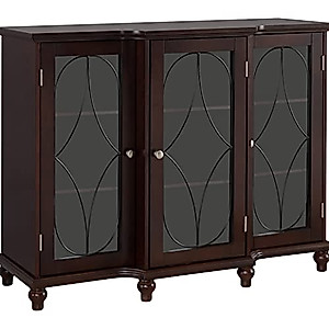 Pilaster Designs Logan Cherry Wood Contemporary Sideboard Buffet Console Table with Glass Cabinet Doors and Adjustable Storage Shelves