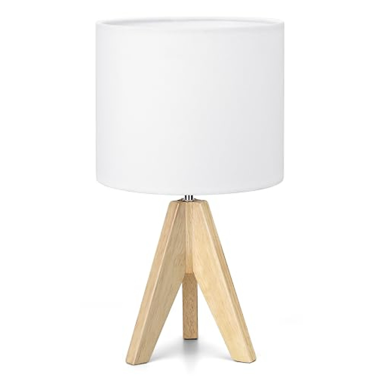 DEWENWILS Mid Century Bedside Lamp, Small Tripod Table Lamp with Linen Fabric Shade, Wood Nightstand Lamp for Nursery, Living Room, Bedroom, End Table, UL Listed, 14.2 Inch, ON/Off Switch