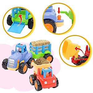 Baby Toy Car Toddler Early Education Construction Vehicles Toys Push and Go Friction Powered Cars Set Tractor Bulldozer Dumper Cement Mixer Engineering Vehicles for 18 Months and Above Boys Girls