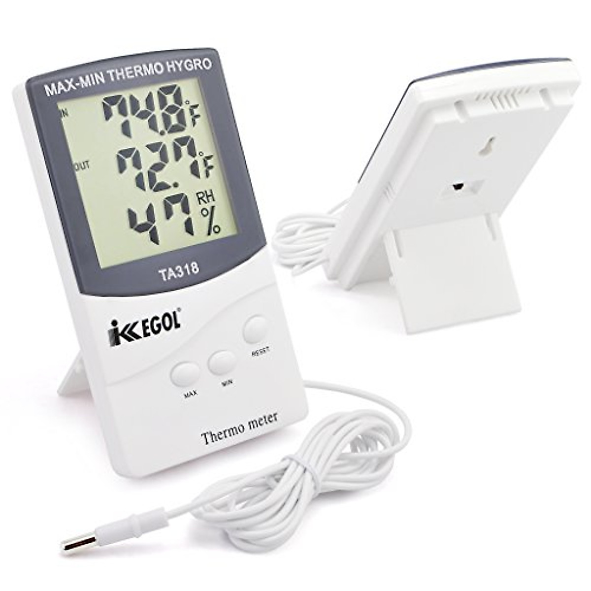 iKKEGOL Dual Sensor LCD Display Indoor Outdoor Digital Thermometer Hygrometer with Max Min Memory