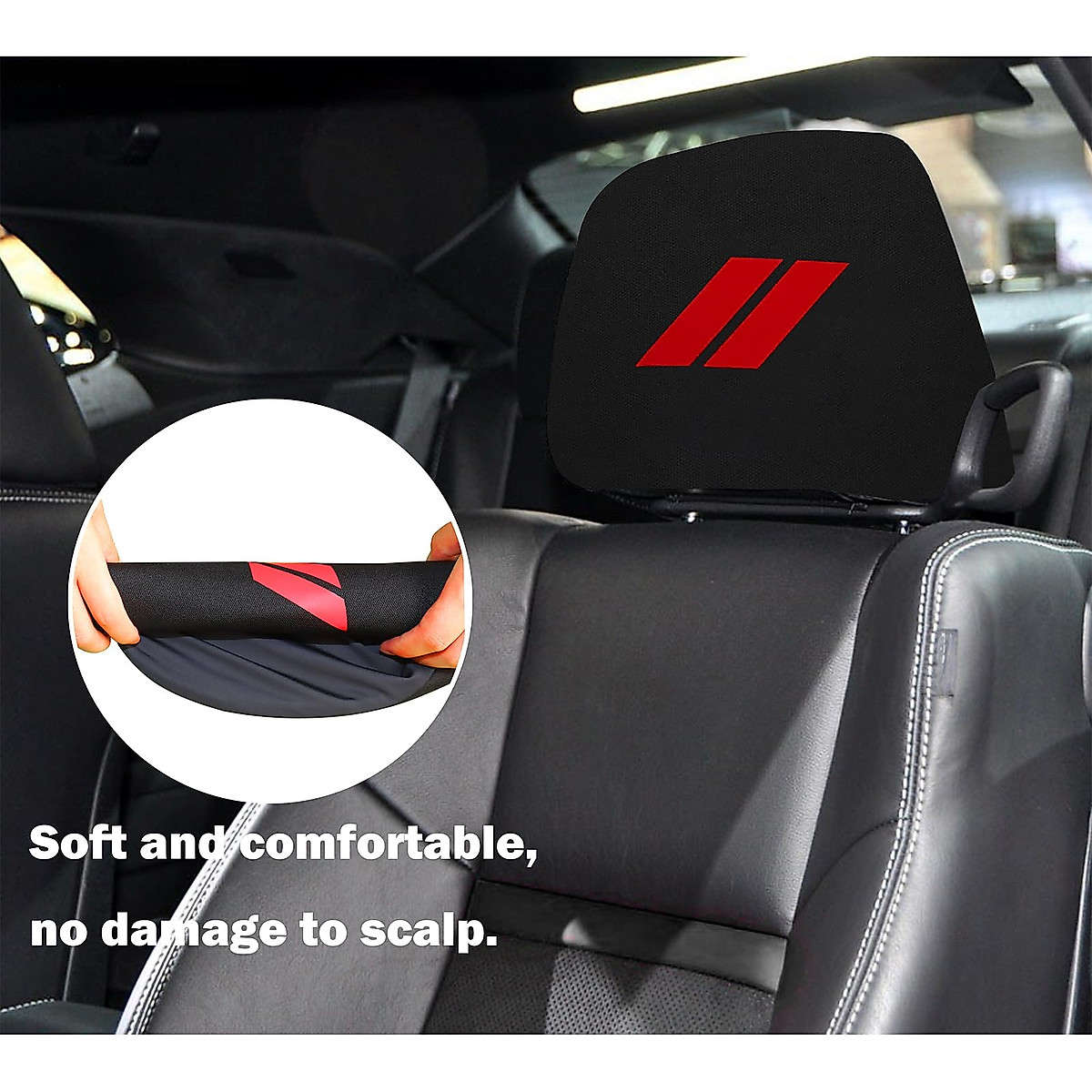YOSRTER Headrest Covers for Dodge Charger Challenger Durango Accessories Soft Black Fabric Head Rest Cover Universal Fit to All Car/Truck Models 2 Pack（Red Trim）