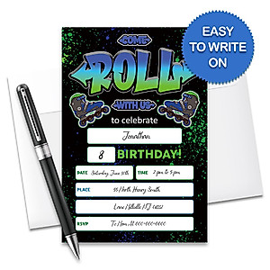 vohiro 20 Roller Skate Birthday Invitations Cards with Envelopes 4"x6" - Roller Skate Party Invitations, Decorations, Favors for Boys Girls Kids Teens. (Neon 033)