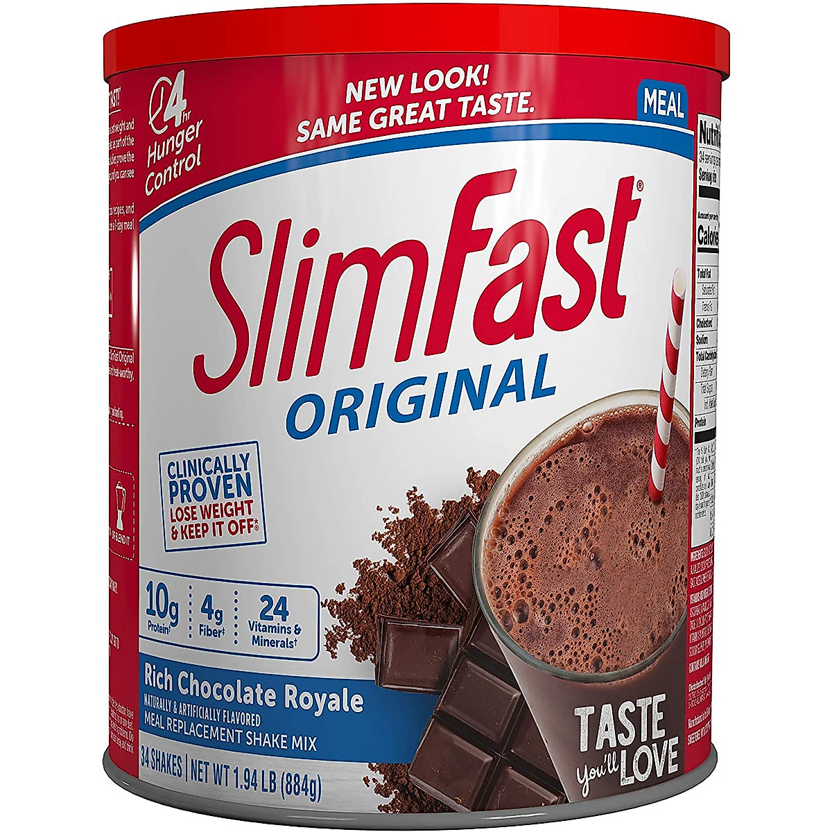 SlimFast Original, 2 Pack Of Rich Chocolate Royale Meal Replacement Shake Mix – Weight Loss Powder – 31.18 Oz Canister – 34 Servings