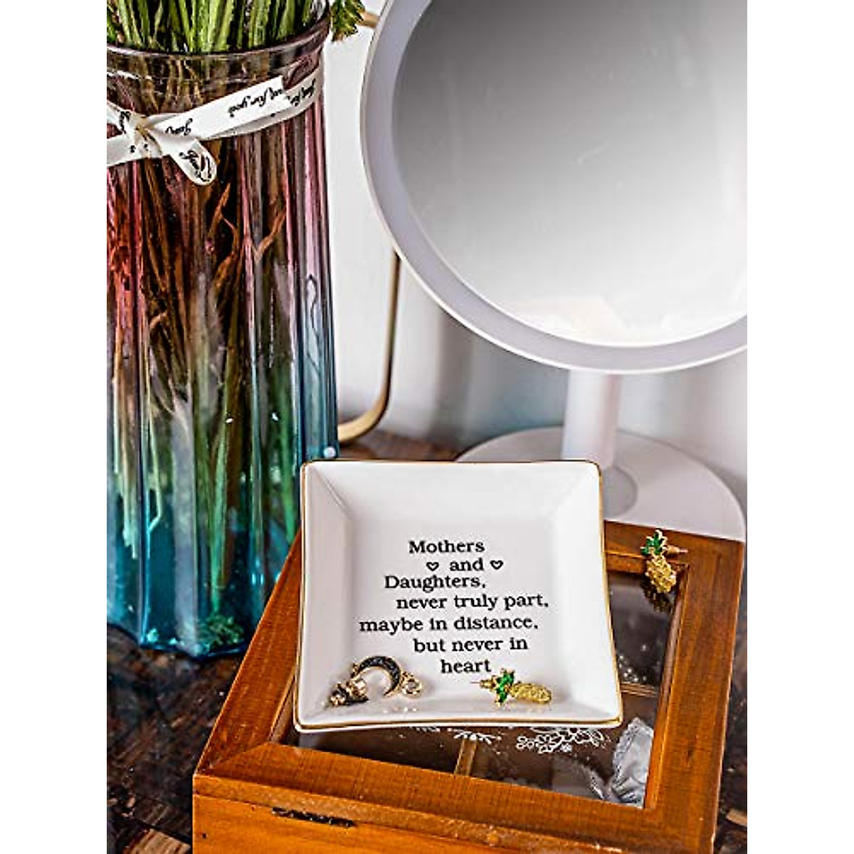 Ueerdand Gift for Mom from Daughter, Mother's Day, Christmas, Thanksgiving, Birthday Gift for Mother and Daughter Ceramic Ring Dish Decorative Jewelry Tray