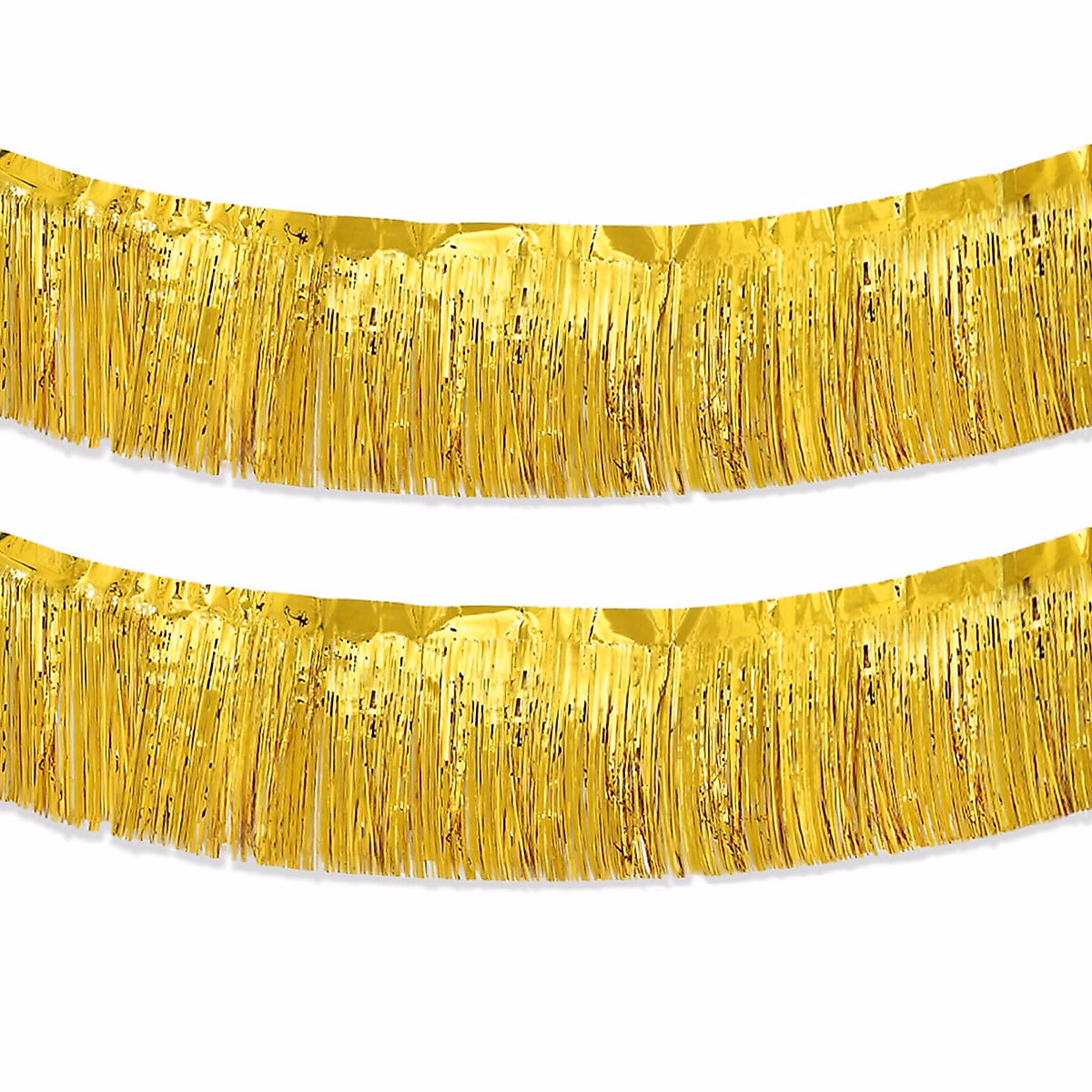 Gold Foil Fringe Garland 10FT 2packs, Metallic Foil Tinsel Fringe Banners for Parade Float Decorations Wedding, Birthday Party Graduation (Two Gold)