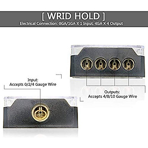 RKURCK 4 Way Power Distribution Block, 0/2/4 AWG Gauge in, 4/8/10 Gauge Out, Car Audio Stereo Amp Distribution Connecting Block for Audio Splitter (1 in 4 Out) 2 Pack