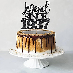 Legend Since 1937 Cake Topper for 85th Men and Women Birthday Party ，black gold glitter cake decoration supplies