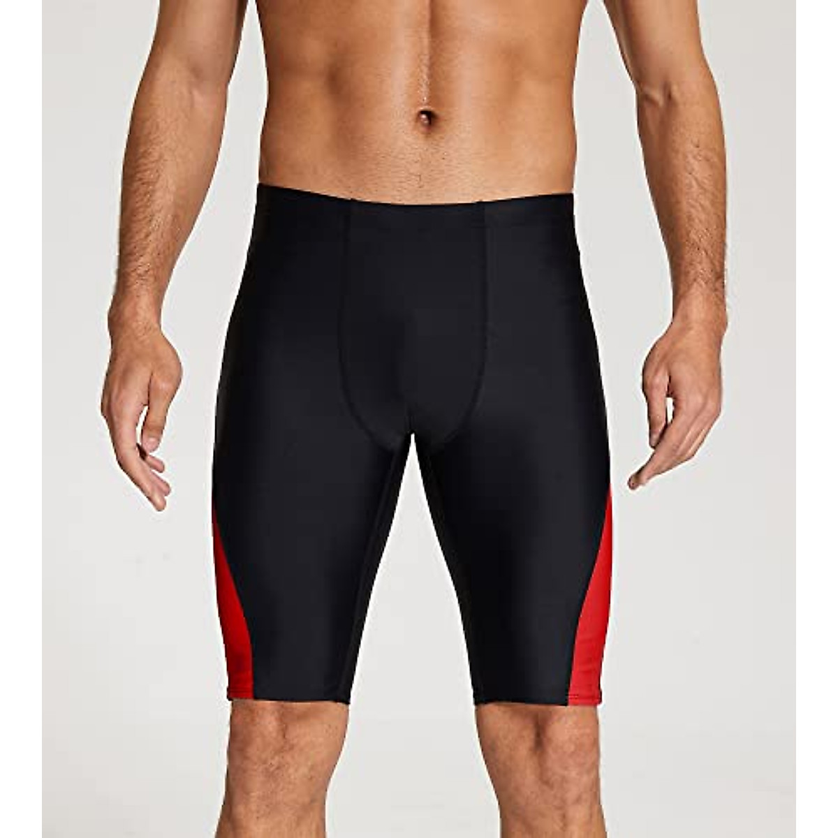 DEVOROPA Men's Swim Jammers Athletic Swimwear Racing Training Swimsuit UPF 50+ Swimming Lap Shorts Quick Dry Bathing Suit Black/Red XL