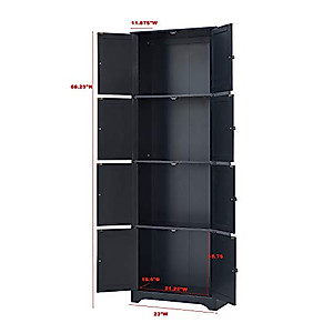 Kings Brand Furniture Lyons 4-Tier 68" Kitchen Pantry Storage Cabinet with 8 Doors, Black