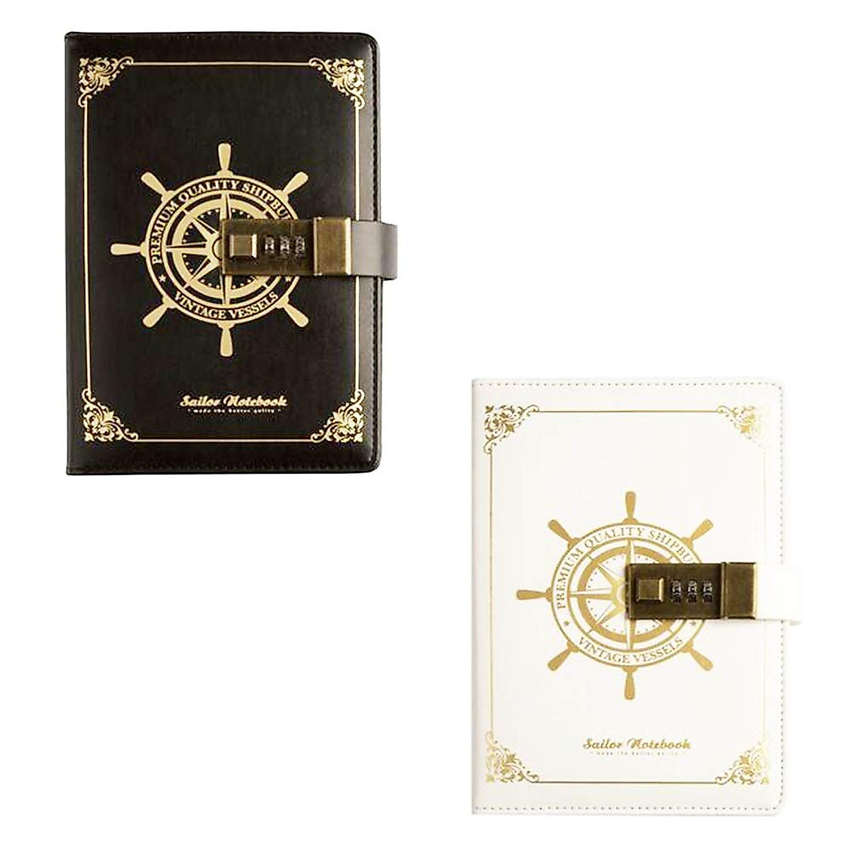 Diary And Notebook Digital Password Notebook Leather Binder Journal Combination Metal Code Lock Diary Print Bronzing Locking Journal Diary (Color : Black)