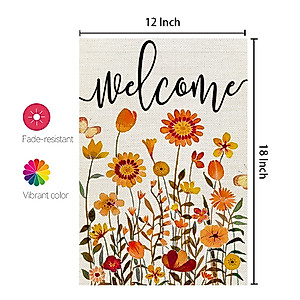 CROWNED BEAUTY Fall Floral Garden Flag 12x18 Inch Small Double Sided for Outside Thanksgiving Burlap Welcome Yard Decoration